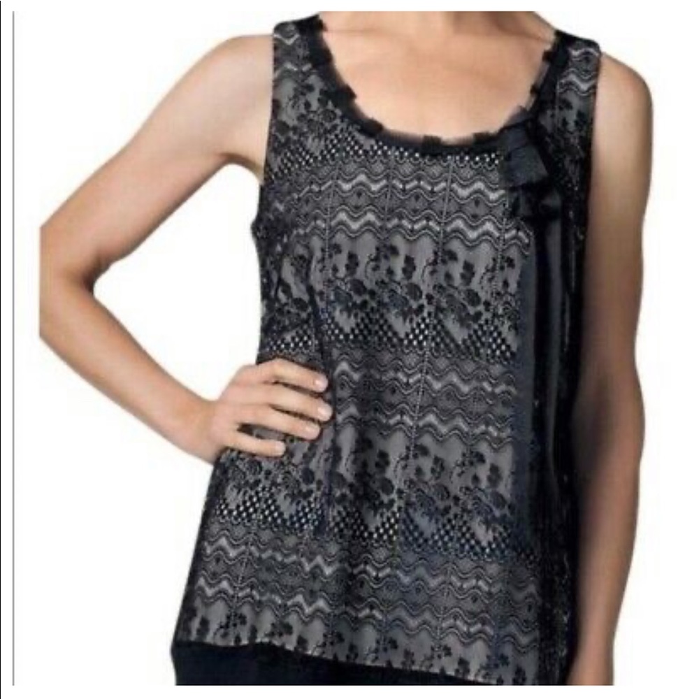 Cabi Emily Black Lace Overlay Tank Top - Gem